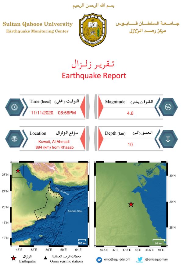 Magnitude 4.6 earthquake strikes near Al Ahmadi, Kuwait - Oman Observer